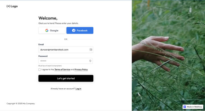 Unstyled Signup for Webflow